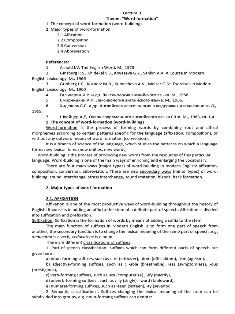 Lecture 3 Word Formation | PDF | Word | Adjective