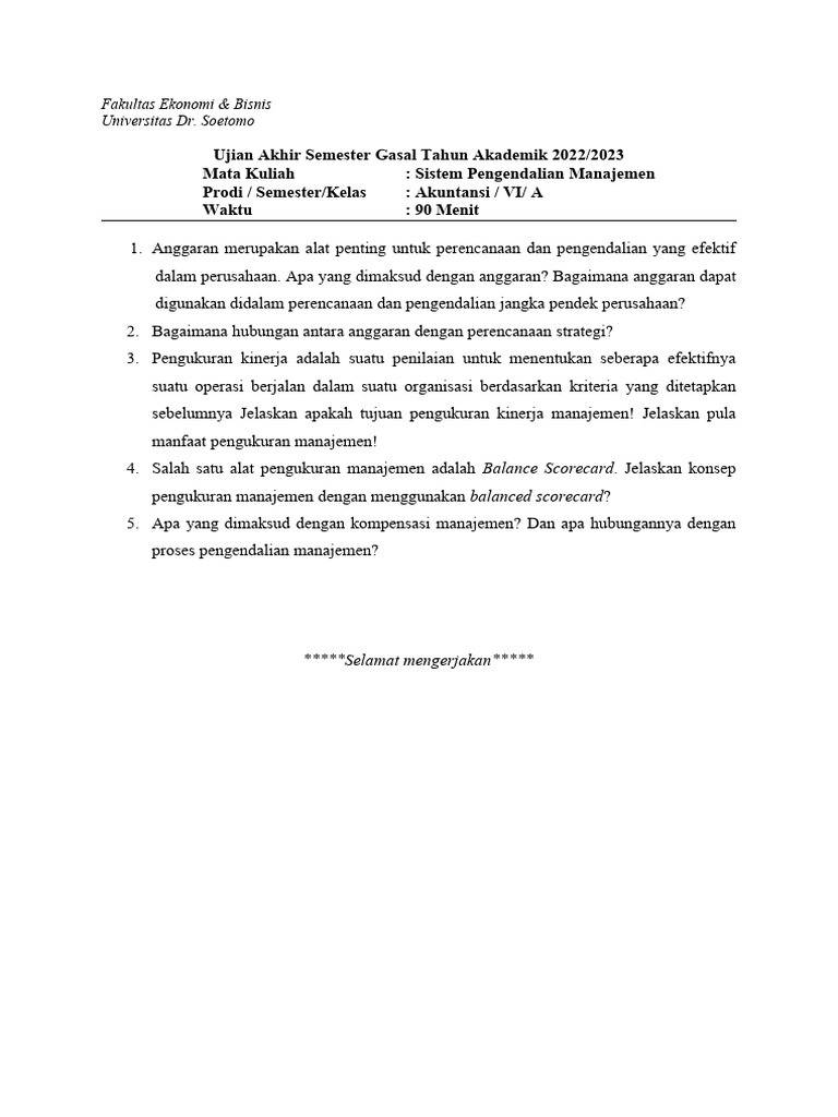 Soal UAS SPM - A - 22-23 | PDF