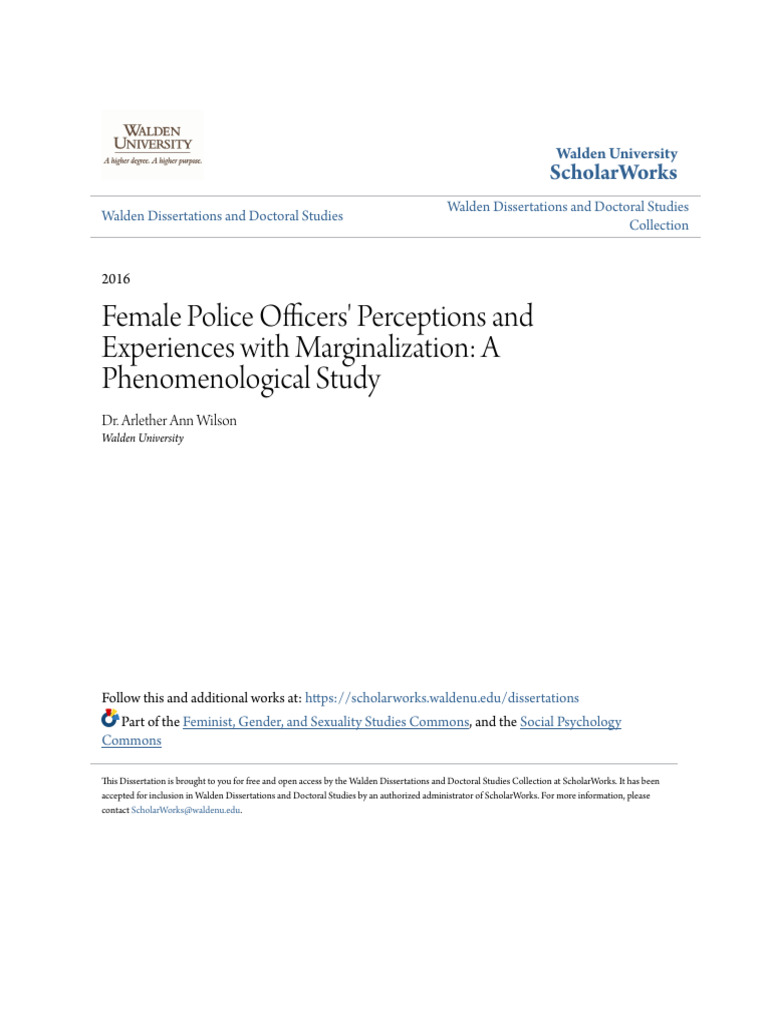 Female Police Officers Perceptions and Experiences With Marginal | PDF | Gender Studies | Feminism