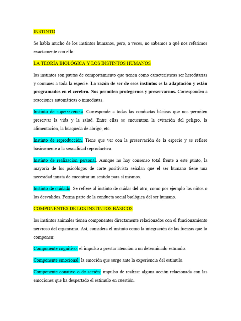 Teoría y tipos de instintos humanos | PDF | Instinto | Humano