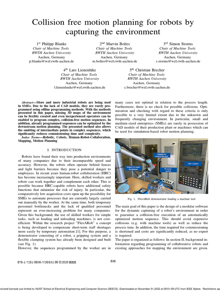 Collision Free Motion Planning For Robots by Capturing The Environment | PDF | Lidar | Computing