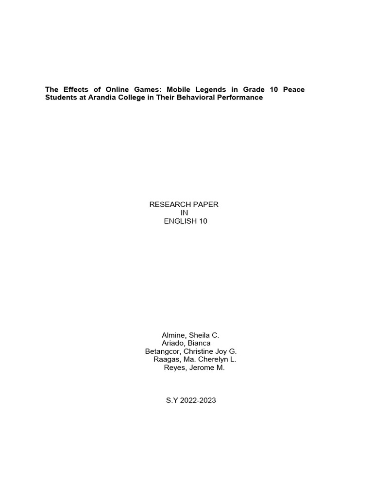 Research Paper About Mobile Legends Addiction | PDF