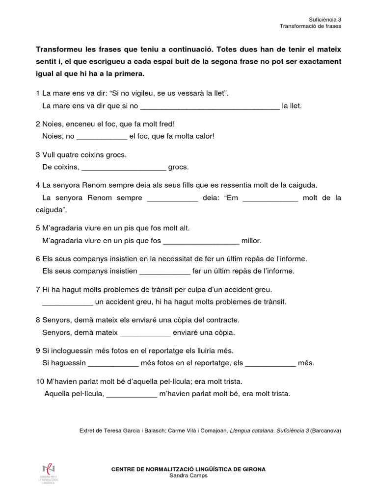 S3 Transformació de Frases | PDF