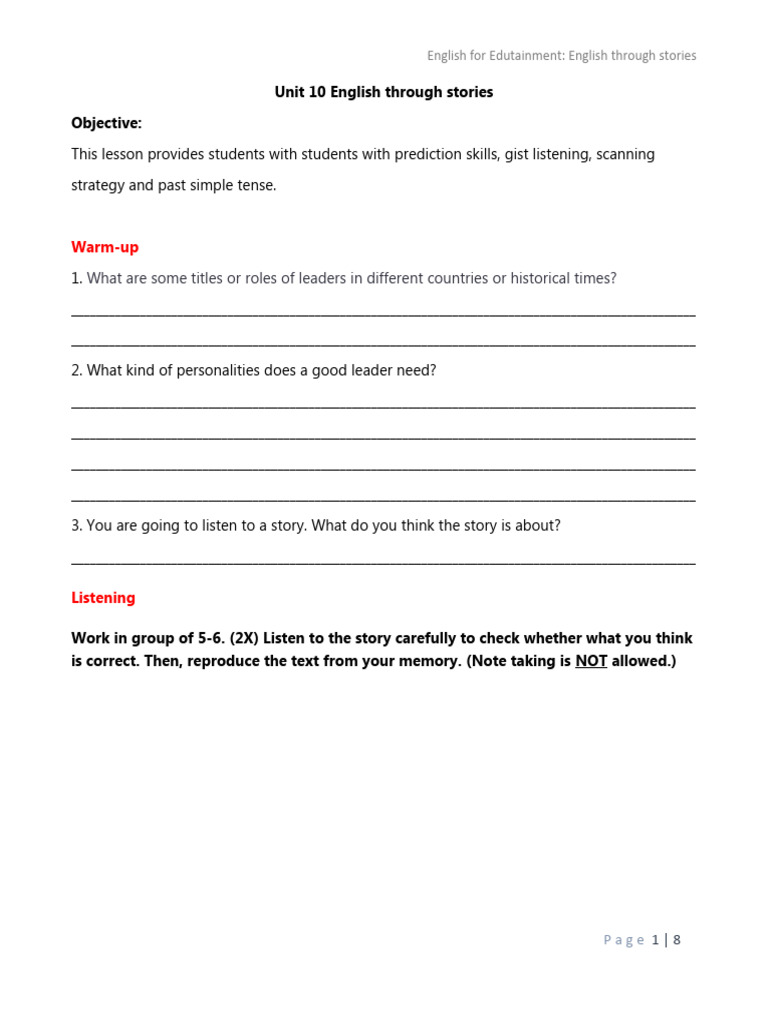 W12 English Through Stories | PDF | English Language | Grammatical Tense