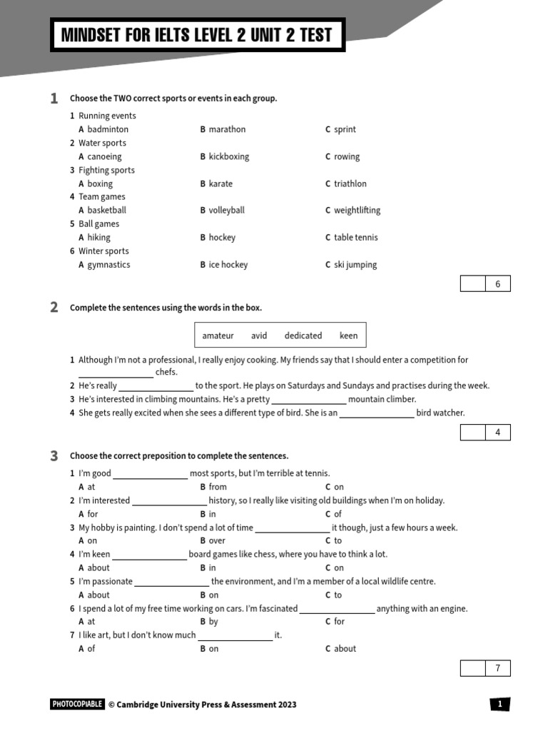 IELTS Level 2 Unit 2 Test | PDF | Sports