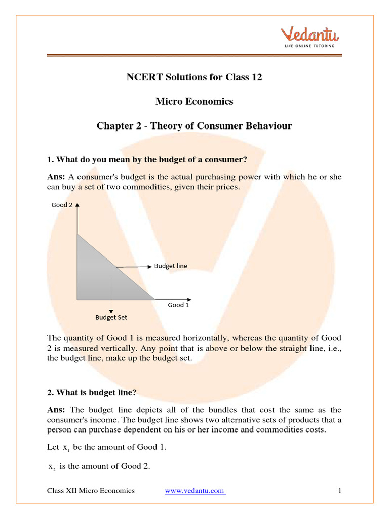 NCERT Solutions For Class 12 Micro Chapter 2 - Theory of Consumer Behaviour - . | PDF | Demand ...