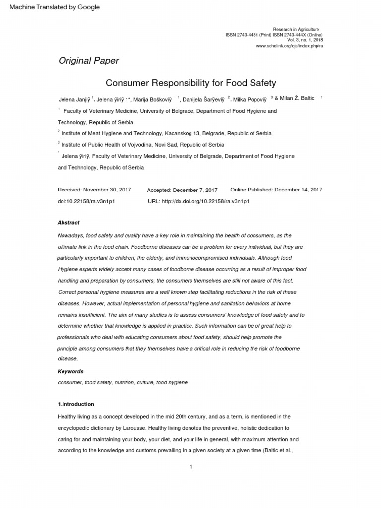 Consumer Responsibility For Food Safety | PDF | Foodborne Illness ...
