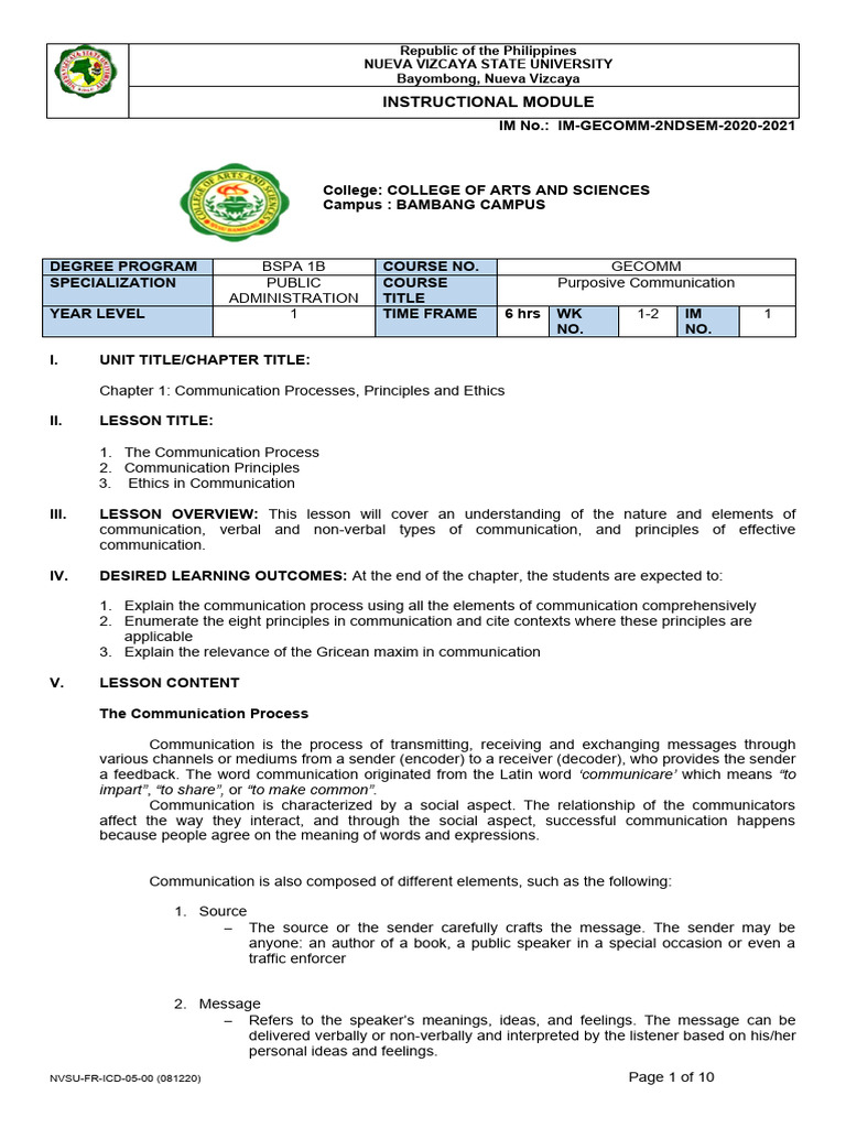 Module1 Purposive Communication 2021 2022 | PDF
