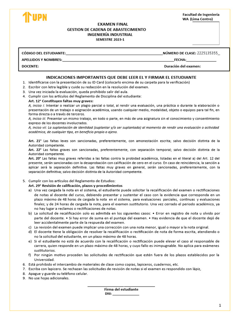 Examen Final - Gestion de La Cadena de Abastecimiento | PDF