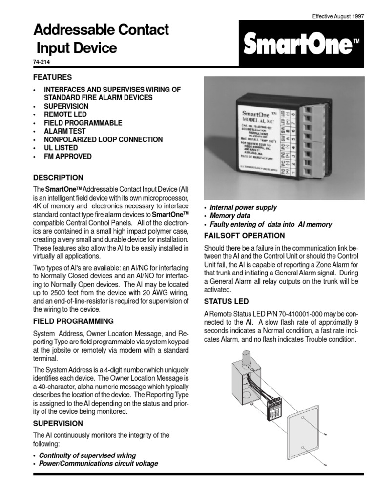01f Addressable Input Module Acid Download Free Pdf Electrical Wiring Input Output