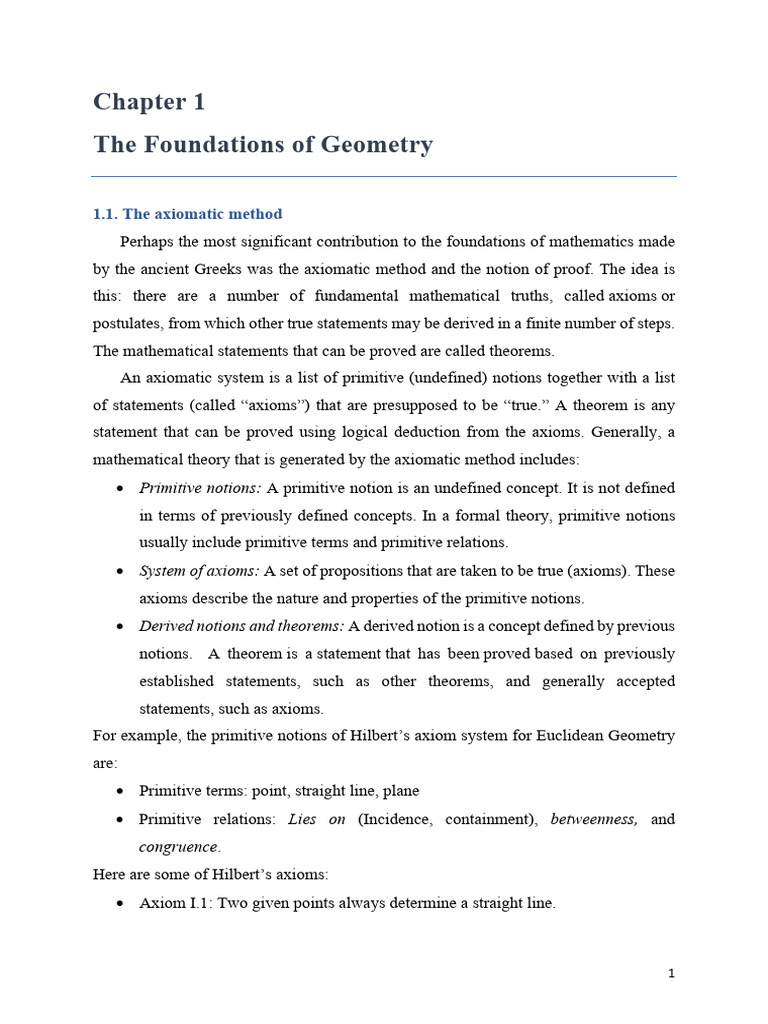 Chapter 1 Foundations of Geometry 2023 | PDF | Axiom | Euclidean Geometry