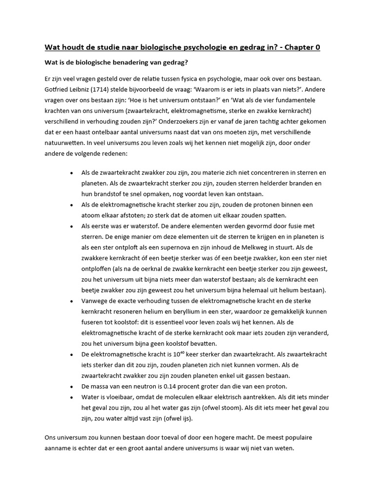 Samenvatting Per Hoofdstuk Biologische Psychologie | PDF Samenvatting Per Hoofdstuk Biologische Psychologie | PDF