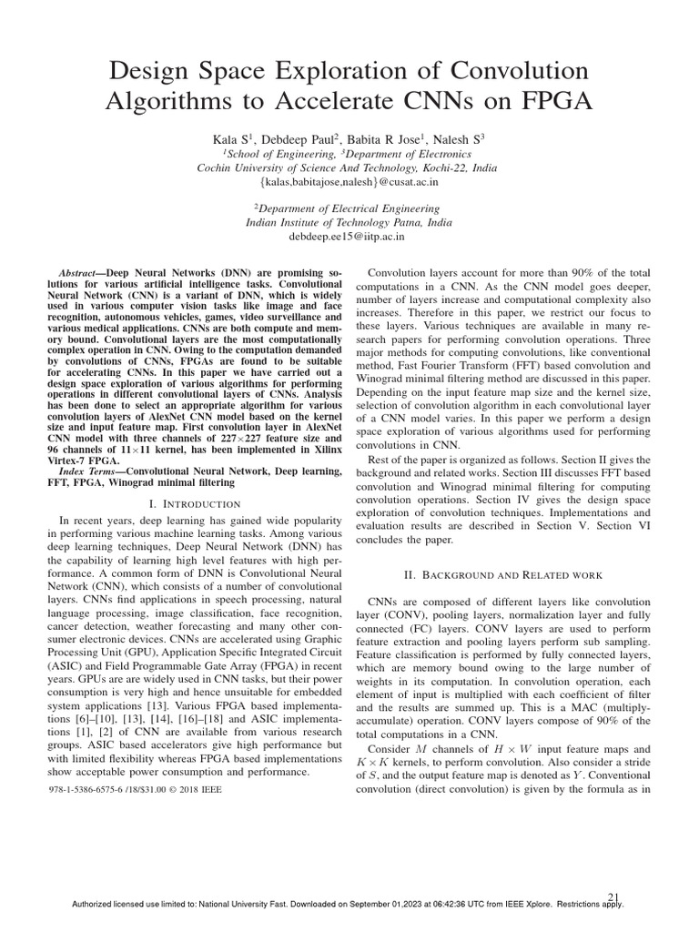 Design Space Exploration of Convolution Algorithms To Accelerate CNNs On FPGA | PDF