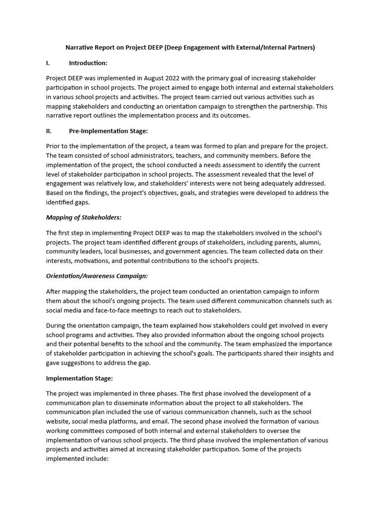 Project Deep Narrative Report | PDF | Needs Assessment | Human ...
