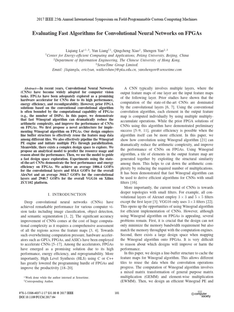 Evaluating Fast Algorithms For Convolutional Neural Networks On Fpgas Pdf Field Programmable