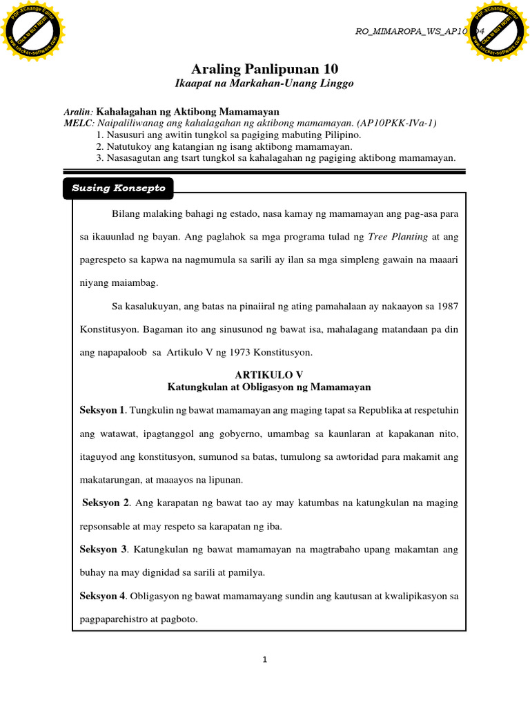 Ap10 Quarter 4 Week 1 | PDF