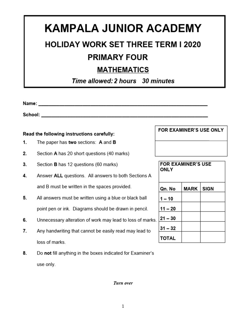 P.4 Set 3 MTC Exam | PDF