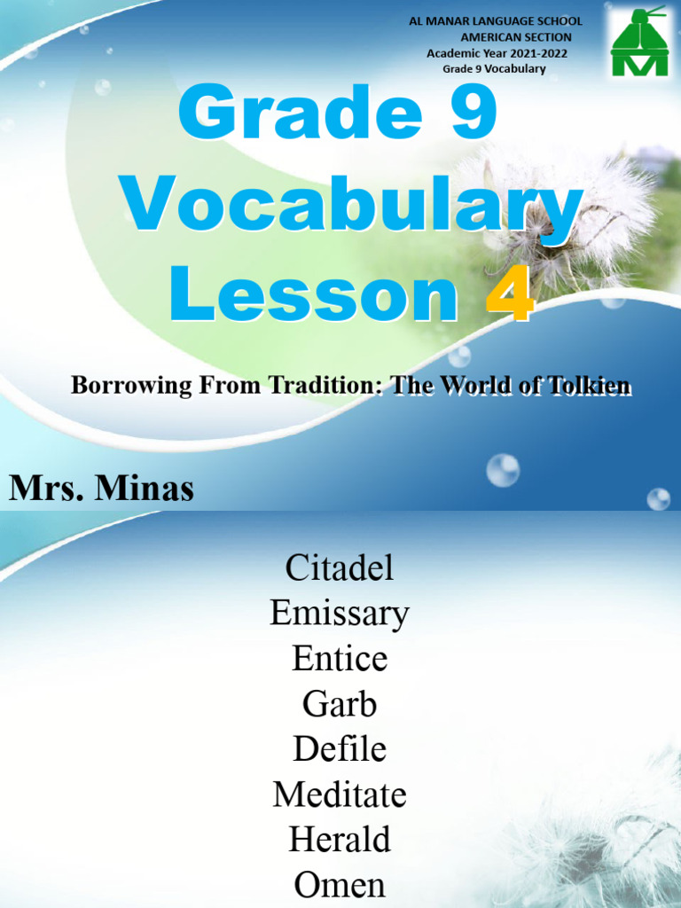 Grade 9 Vocab - Lesson 4 | PDF