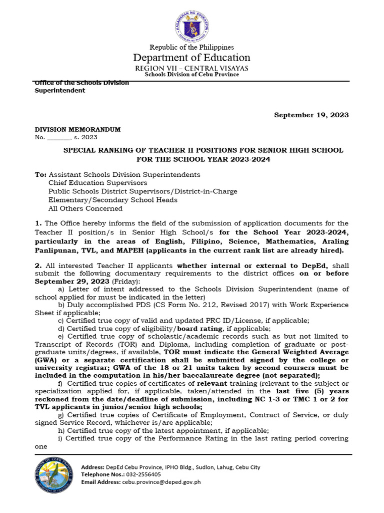 Memo Special Ranking Senior High | PDF