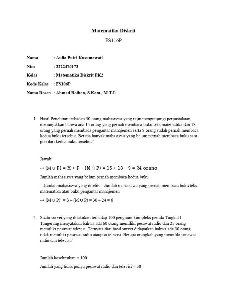 MTK Diskrit - Aulia | PDF