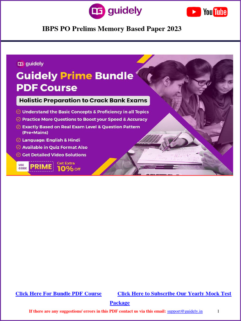 IBPS PO Prelims Memory Based Paper 2023 | PDF
