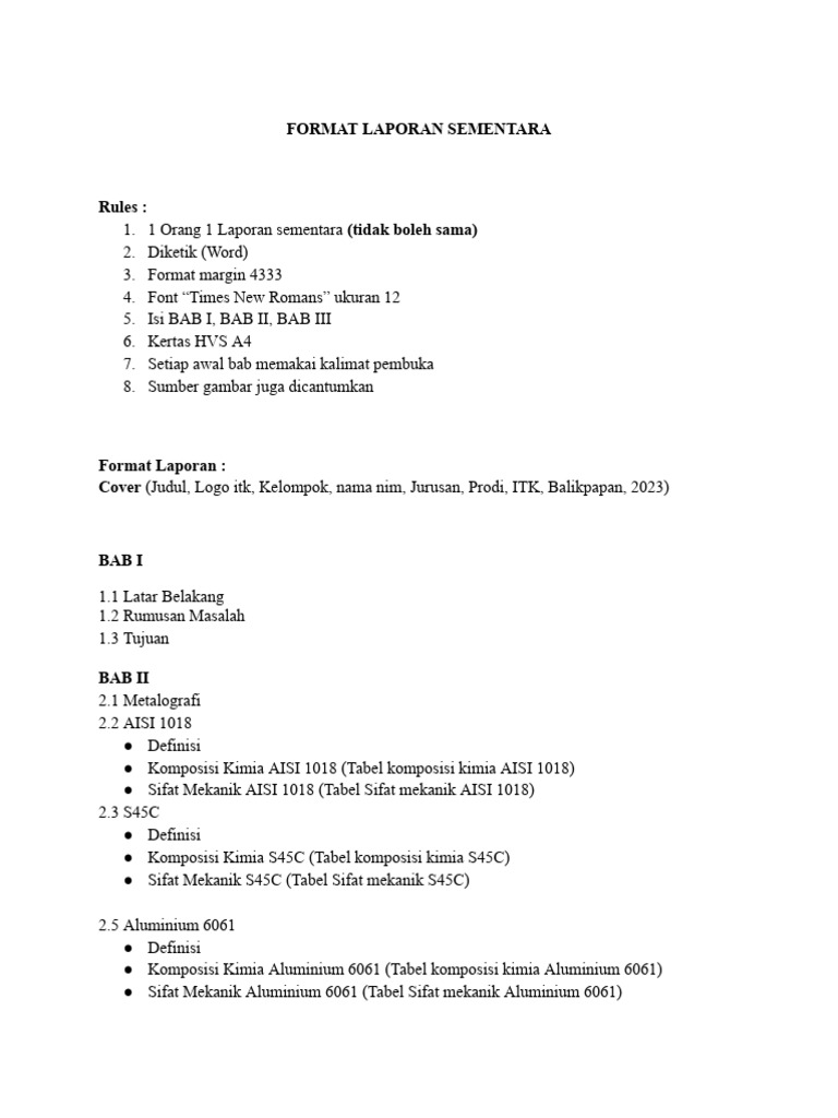 Format Laporan Sementara | PDF