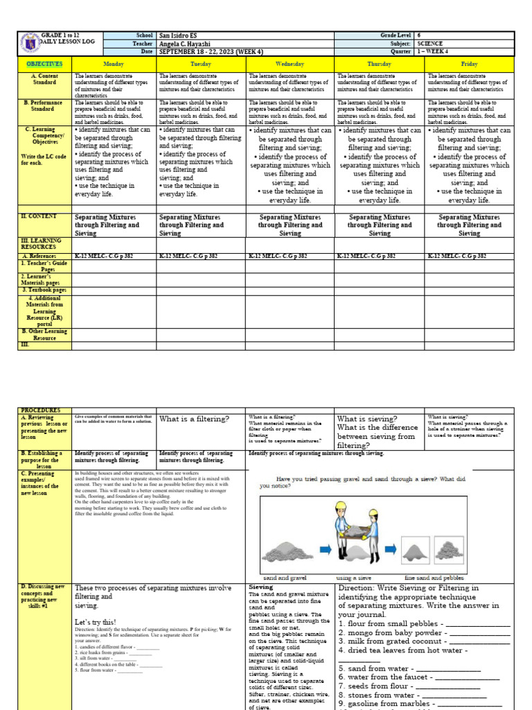 Grade 6 Science Daily Lesson Log | PDF