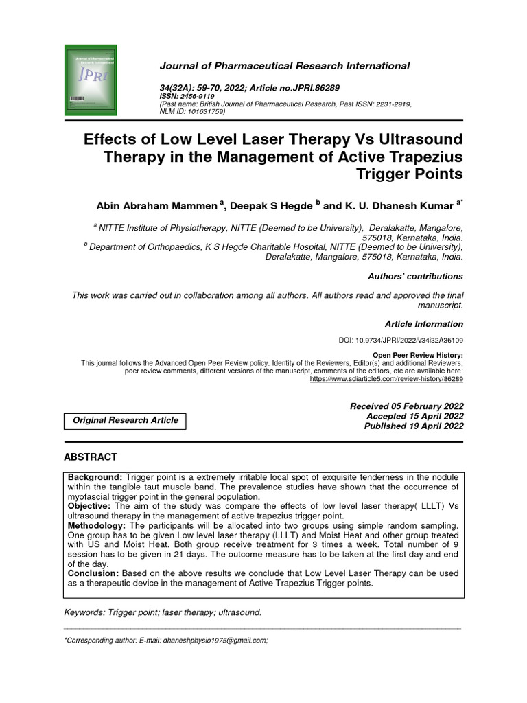 Effects of Low Level Laser Therapy Vs Ultrasound Therapy in The ...