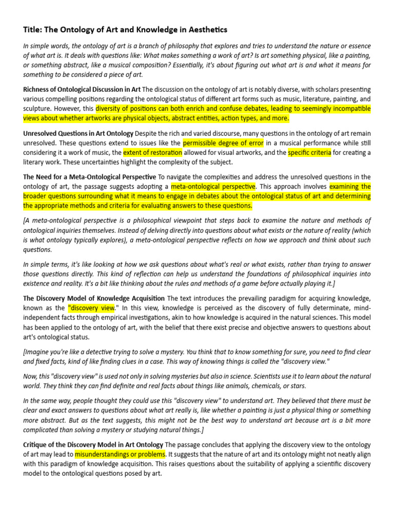 The Ontology of Art and Knowledge in Aesthetics | PDF | Philosophy