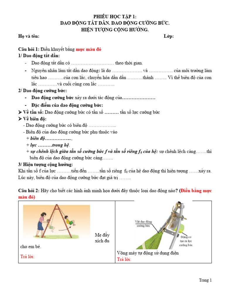 PHT 1 - Cac Loai Dao Dong VL 12 | PDF
