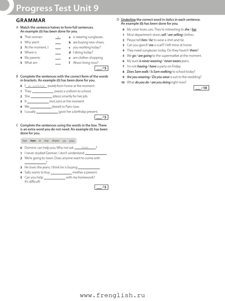 Language Hub Elementary Progress Tests U09 | PDF | Clothing | Fashion