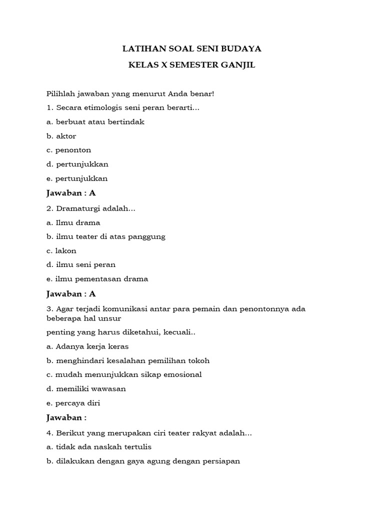 Latihan Soal Seni Budaya | PDF Latihan Soal Seni Budaya | PDF