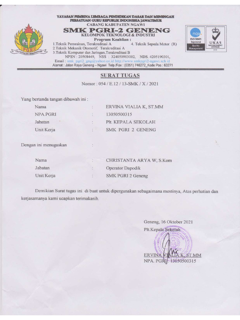 Surat Tugas Operator | PDF