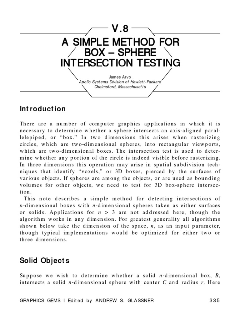 A Simple Method For Box Sphere Intersection Testing Pdf Sphere