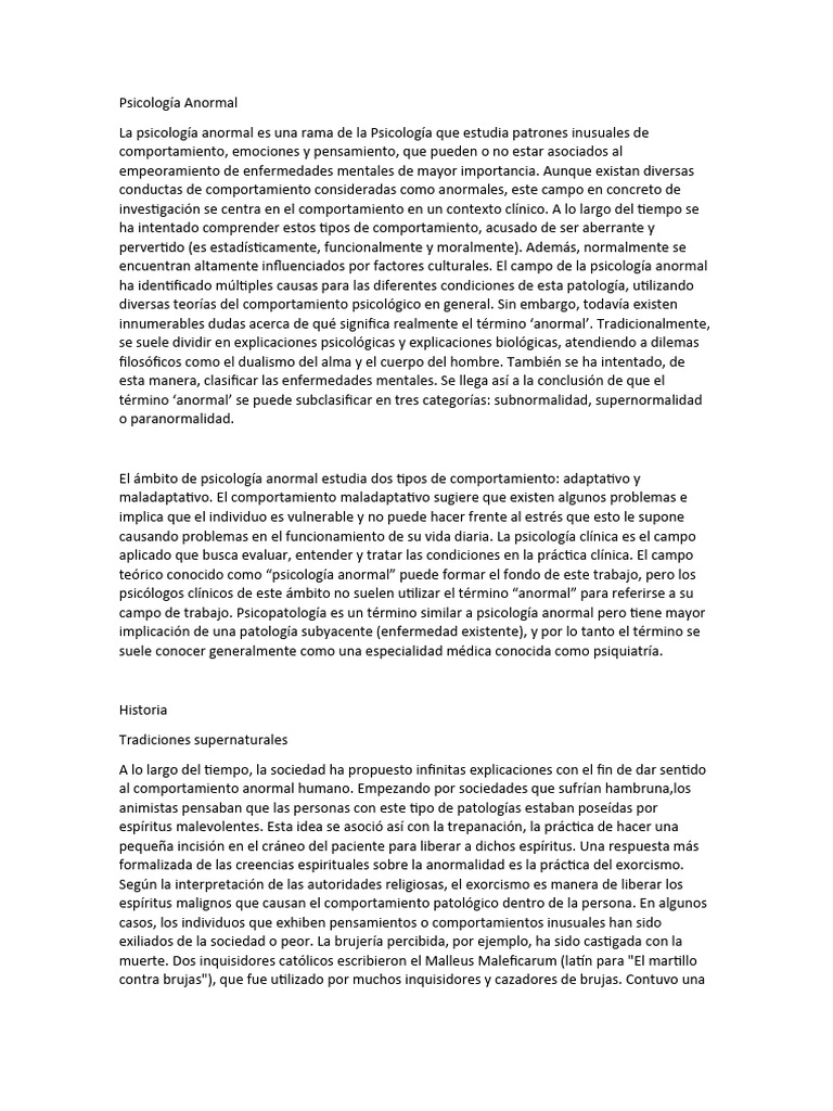 psicología anormal | PDF | Psicología anormal | Terapia de conducta ...