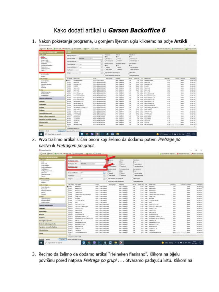 Dodavanje Artikla U Garson BackOffice 6 | PDF