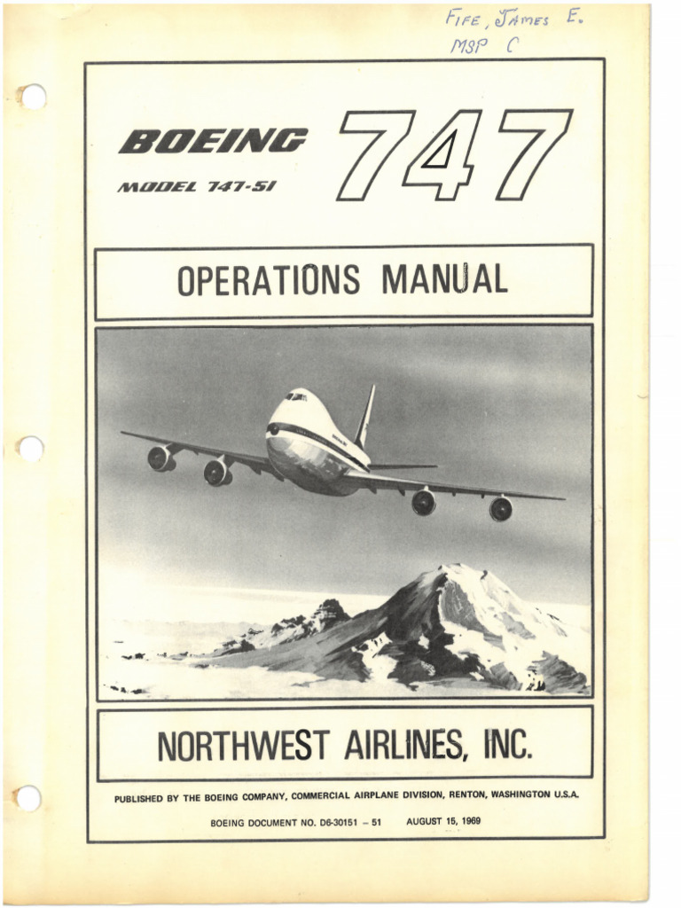 Flight Operations Manual Boeing 747 151 NWA 1972-01-25 | PDF