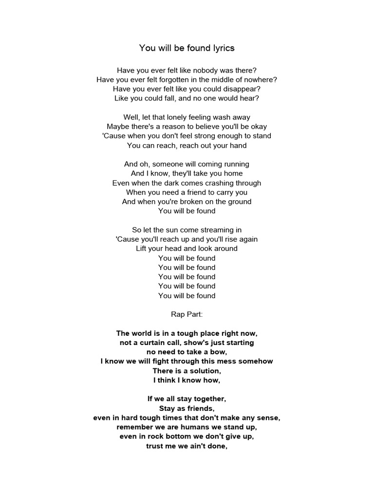 You Will Be Found Performance Lyrics | PDF