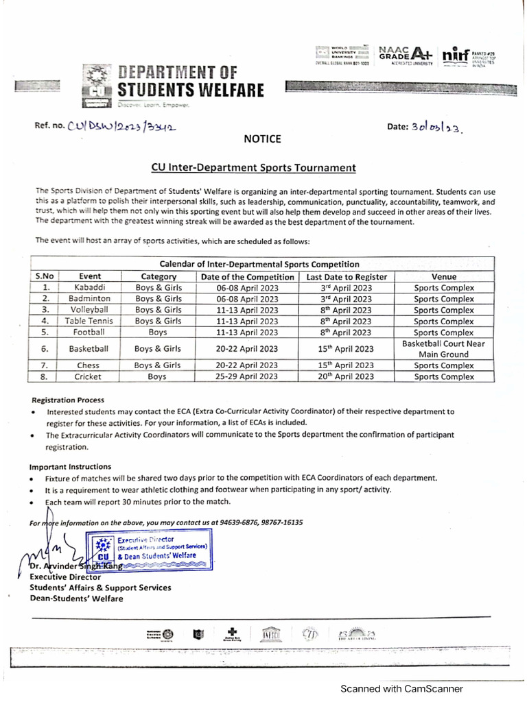 21129_CU_Inter_Department_Sports_Tournament_Notice | PDF