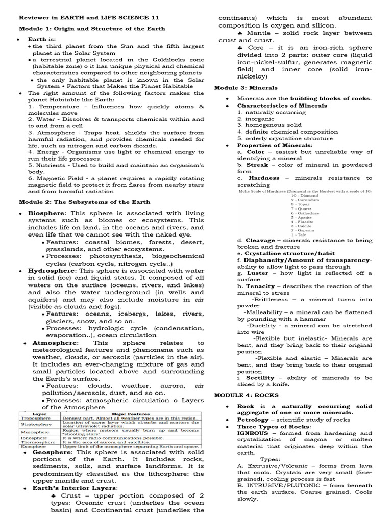 Grade 11 Earth and Life Science Reviewer | PDF