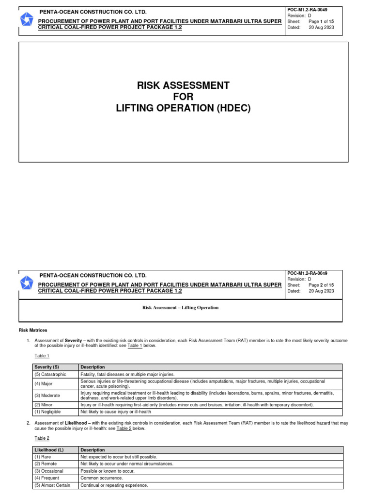 POC-M1.2-RA-0049 Risk Assessment - For Lifting Operation (HDEC) - Rev.d ...