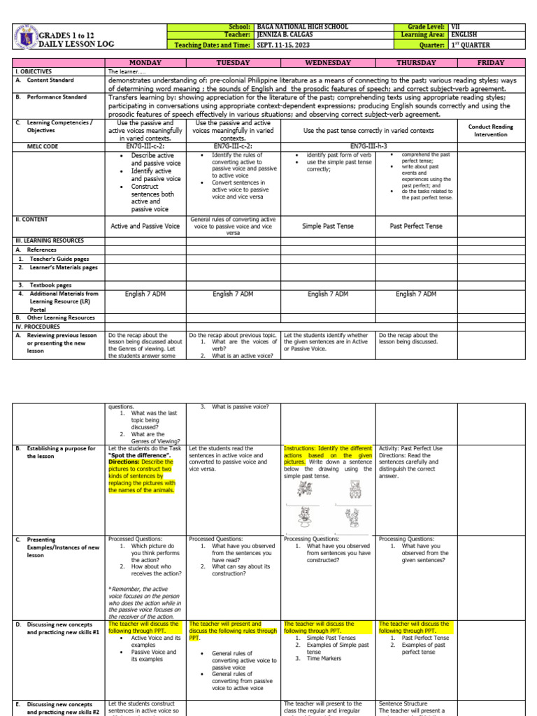 DLL in English 7-3 | PDF | Verb | Grammatical Tense
