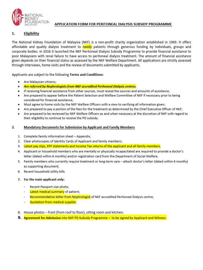NKF PD Application Form | PDF | Medicine