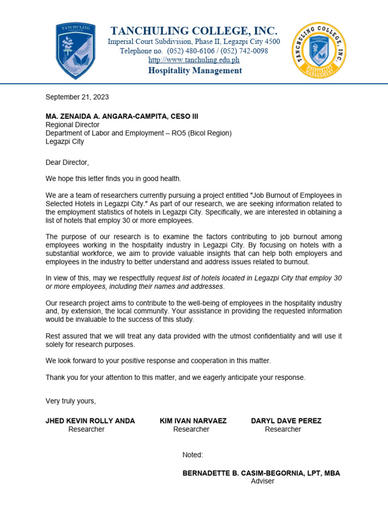 Letter To DOLE | PDF