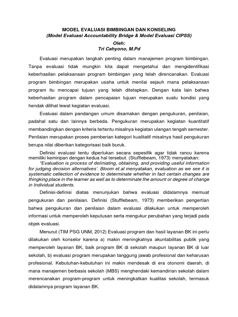 Model Evaluasi BK Acuntability Bridge Dan CIPP | PDF | Seni
