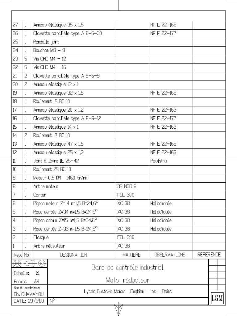 Séq 01 - TP1 - Réducteur Axes Parallèles Nomenclature Idem Bts 2 Séq 10 | PDF