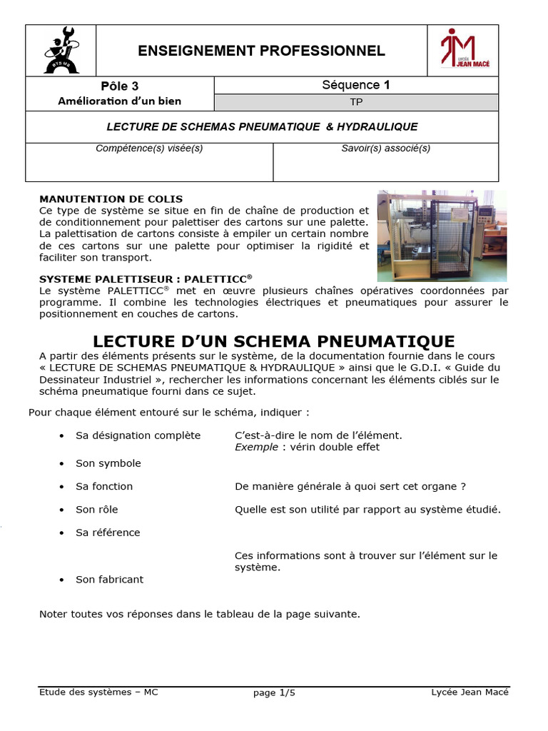 Séq 01 - TP Lecture de Schéma Pneu - Paletticc | PDF