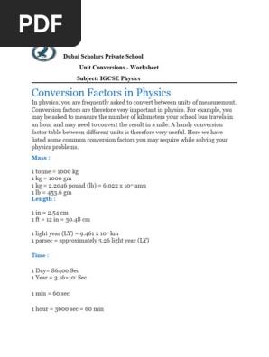 Conversion Factors Worksheet Pdf