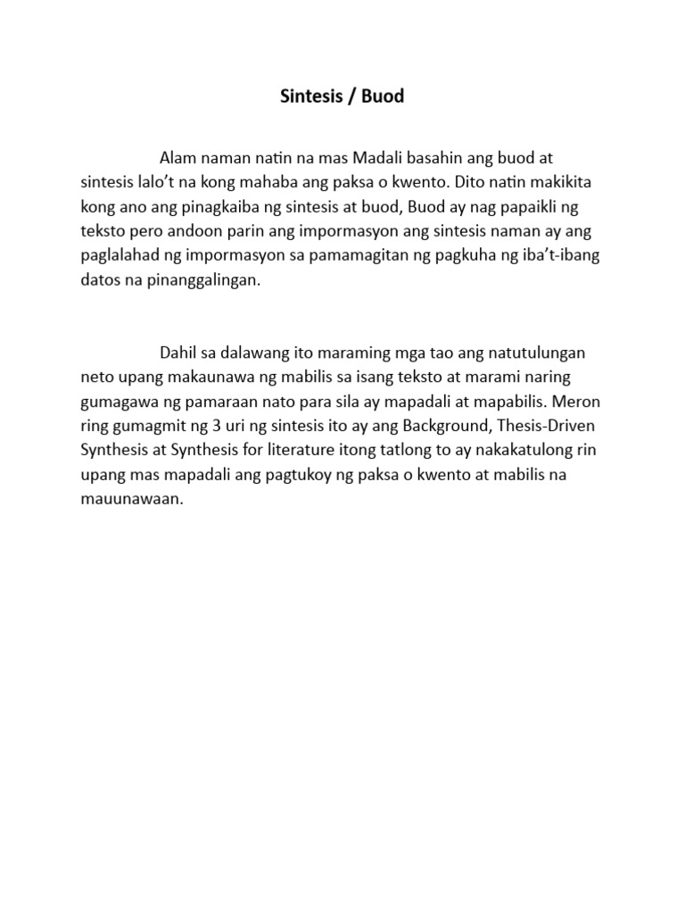 Sintesis at Buod | PDF