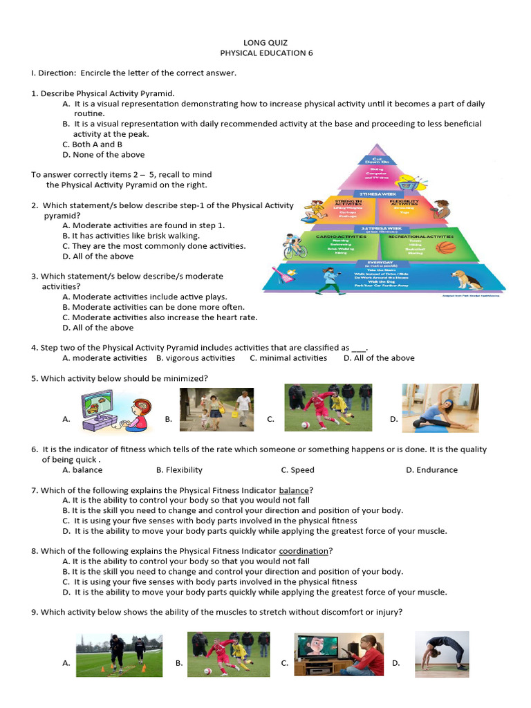 Grade 6 Physical Education Quiz | PDF | Physical Fitness | Skeletal Muscle